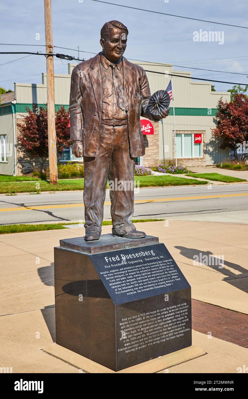 Statue of Fred Duesenberg on bright sunny day Stock Photo - Alamy