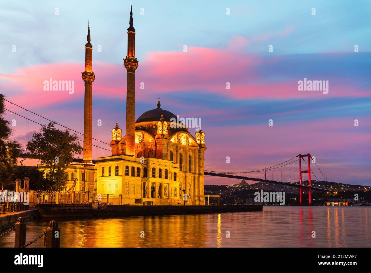 Ortakoy Mosque and the Bosphorus of Istanbul, impressive sunset scenery ...