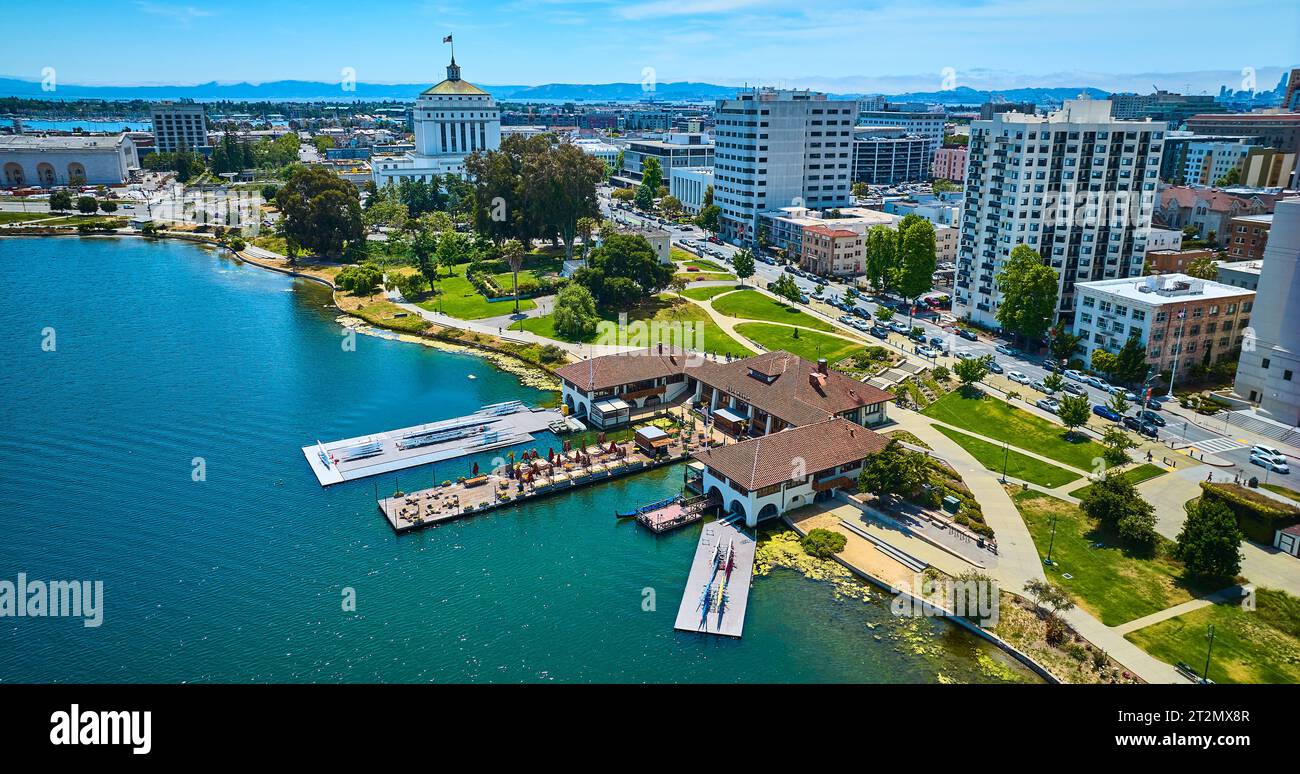 The Lake Chalet Seafood Bar & Grill on Lake Merritt aerial of Oakland ...