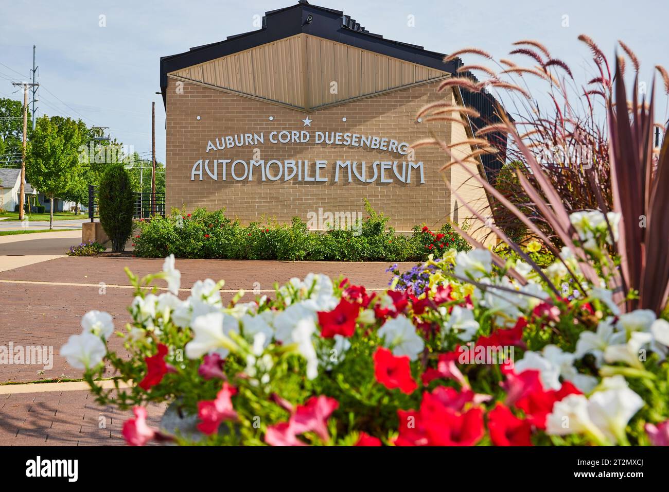 ACD museum sign in front of red and white flowers in pot Stock Photo ...