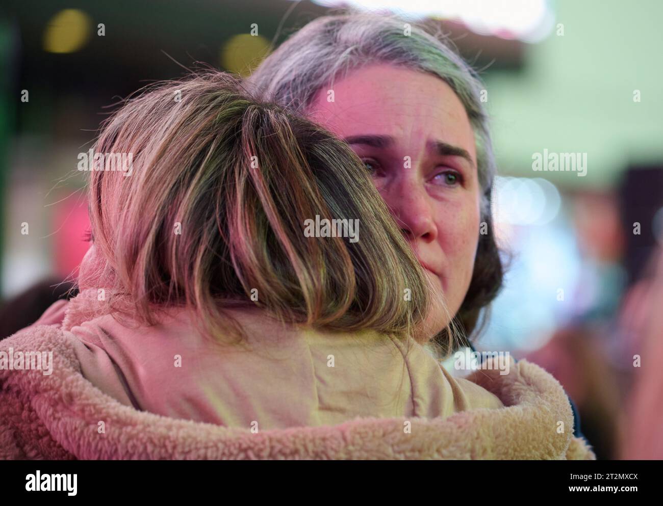 New York, New York, USA. 19th Oct, 2023. Two women embrace at Times ...