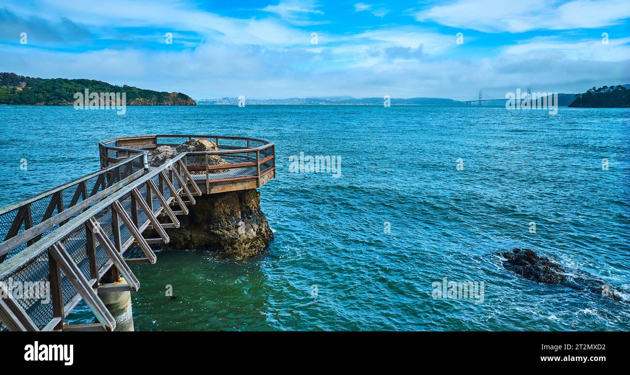 Elephant Rock aerial with choppy water across bay toward Golden Gate ...