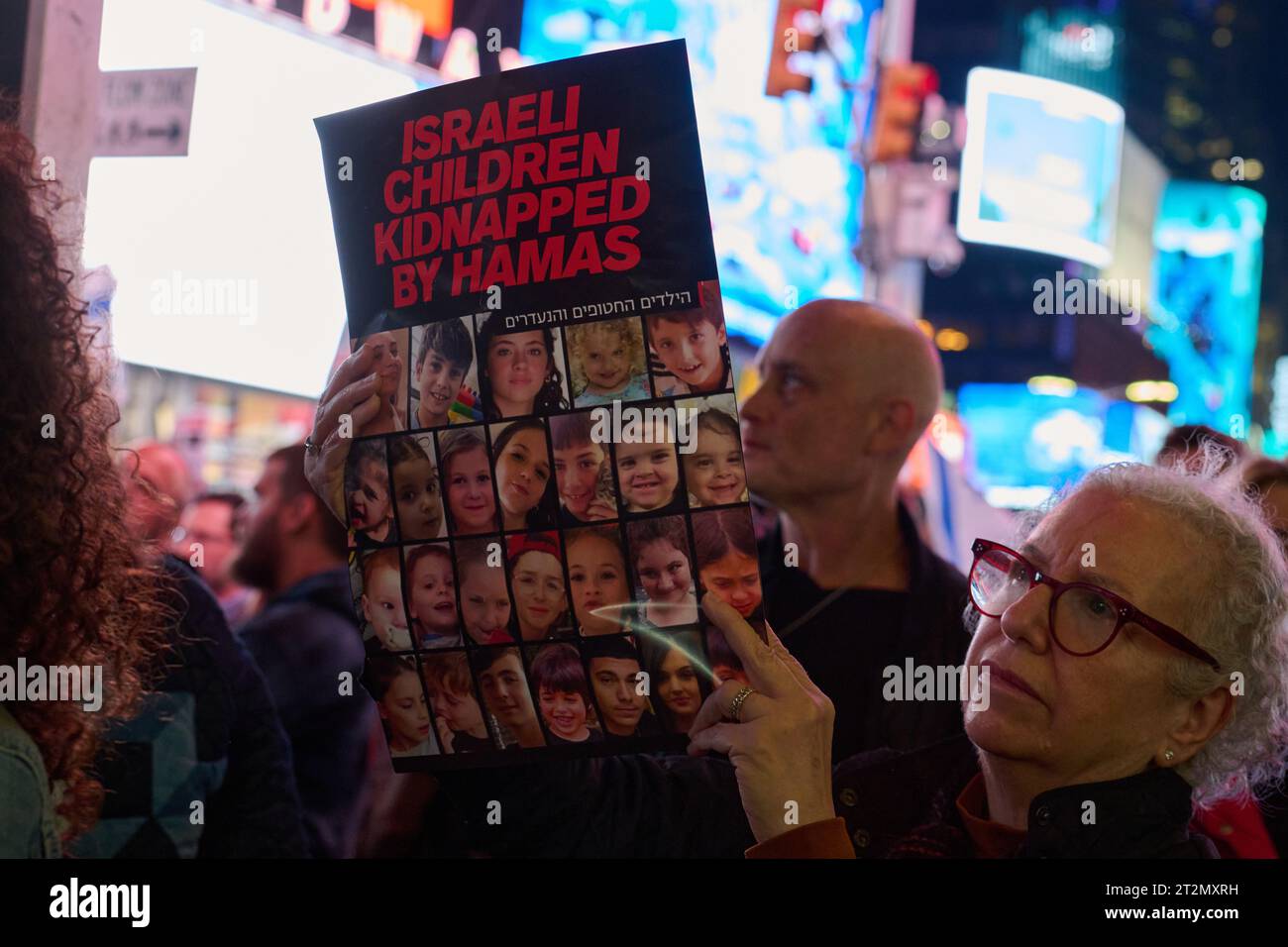 New York, New York, USA. 19th Oct, 2023. Woman holds up sign with ...