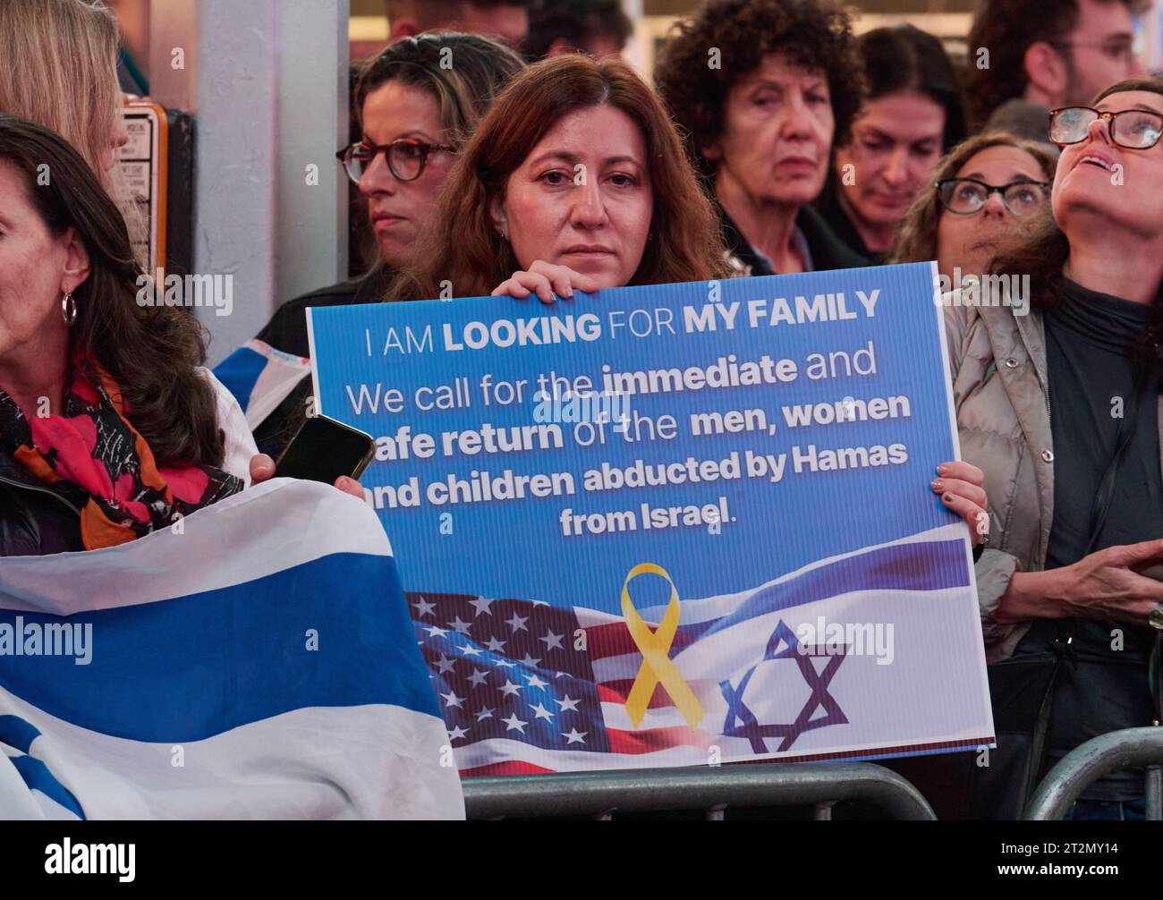 New York, New York, USA. 19th Oct, 2023. Woman holds sign that reads ...