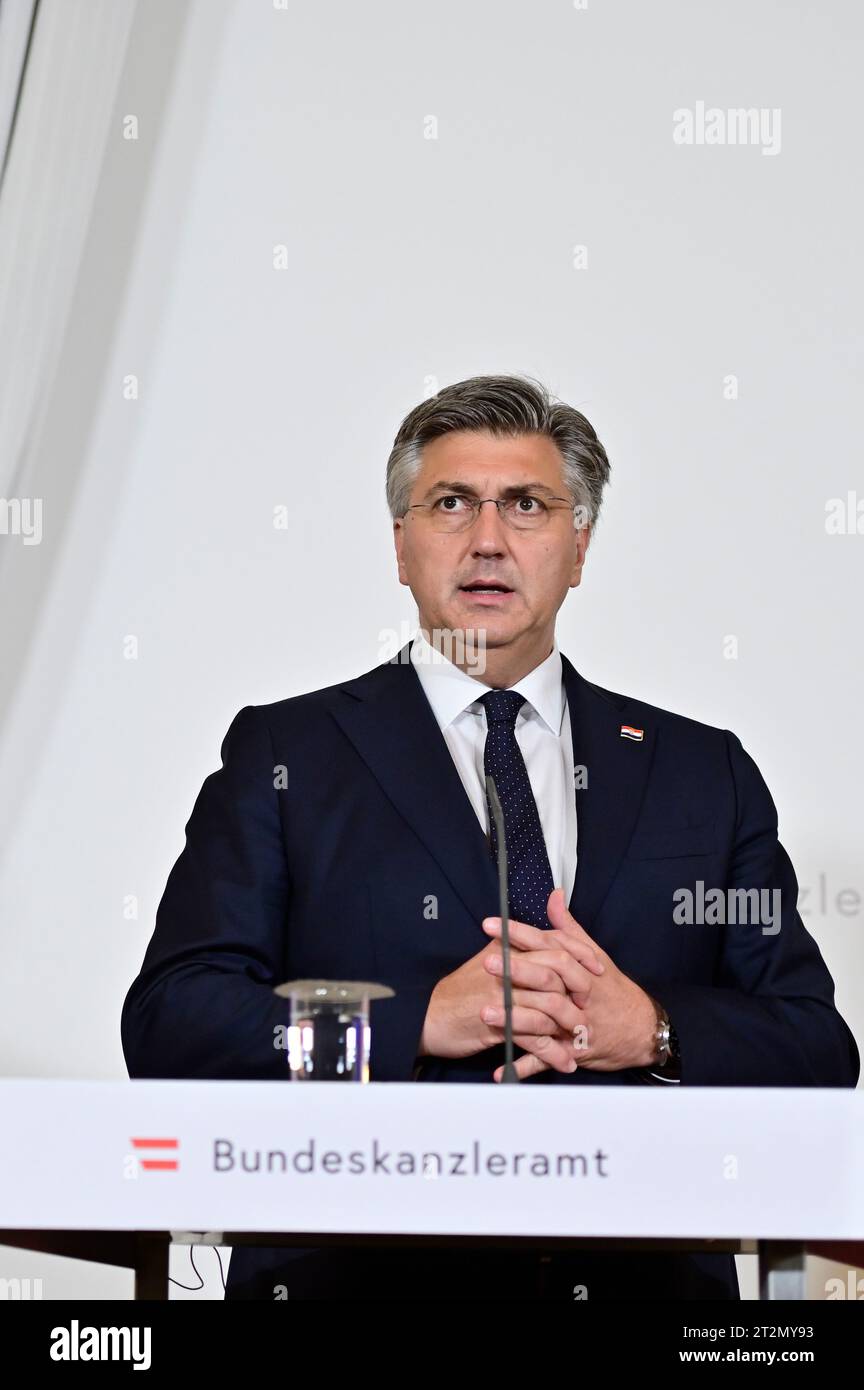 Vienna, Austria. 20th Oct, 2023. Press statements by Croatian Prime ...