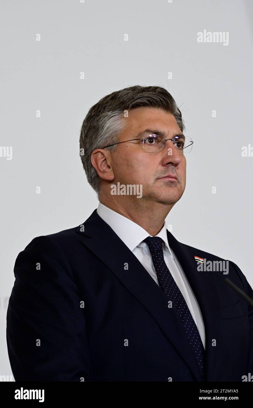 Vienna, Austria. 20th Oct, 2023. Press statements by Croatian Prime ...