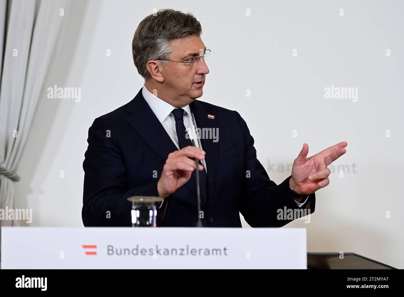 Vienna, Austria. 20th Oct, 2023. Press statements by Croatian Prime ...