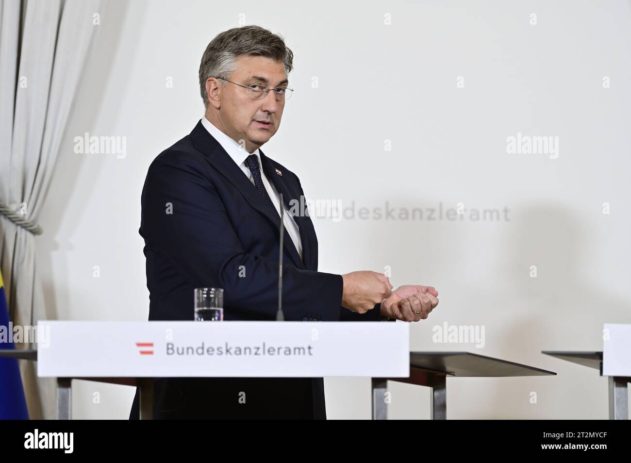 Vienna, Austria. 20th Oct, 2023. Press statements by Croatian Prime ...