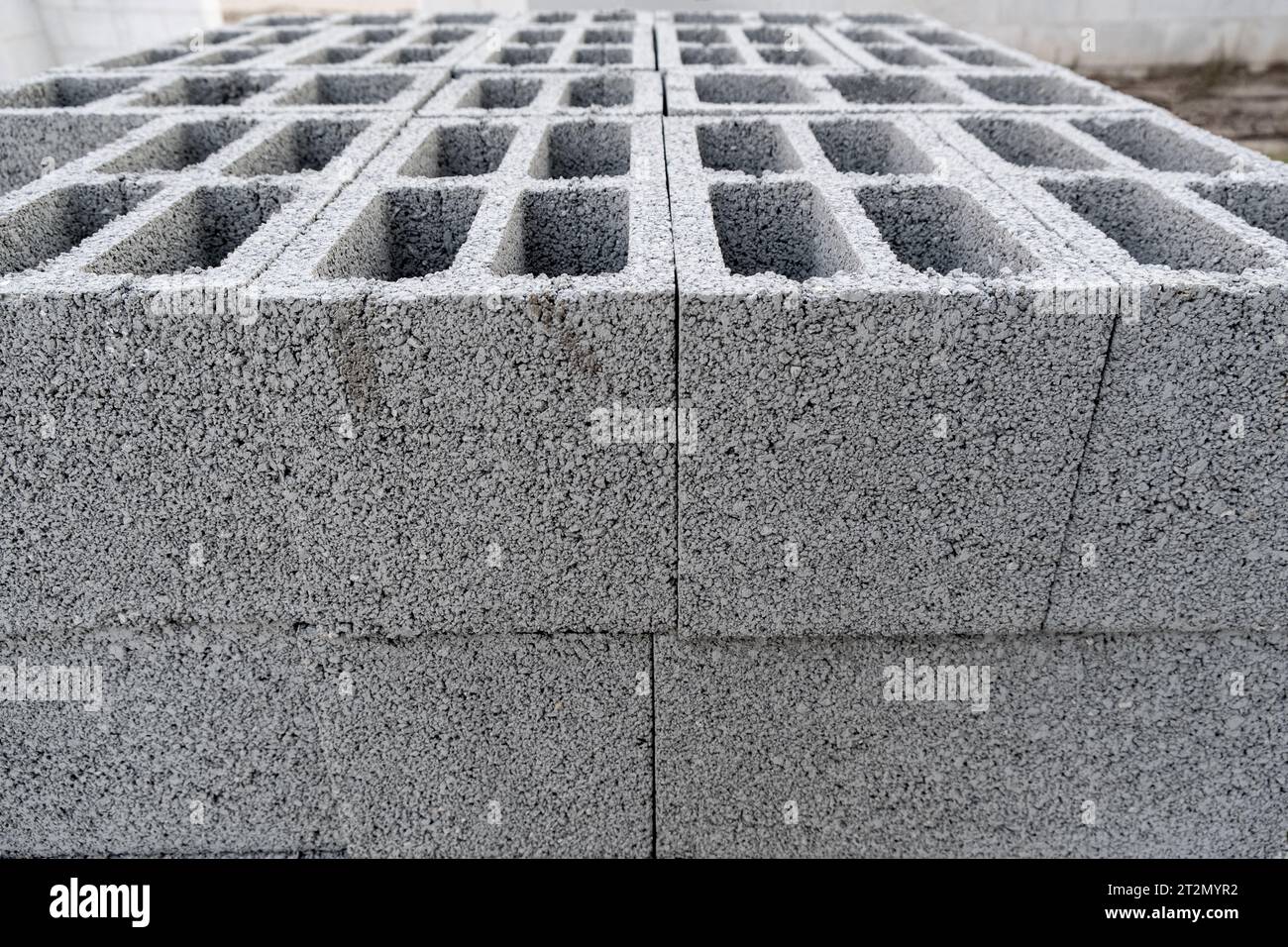 Stack on Pallet of Concrete Cinder Blocks, Grey Uniformed brick Shapes ...