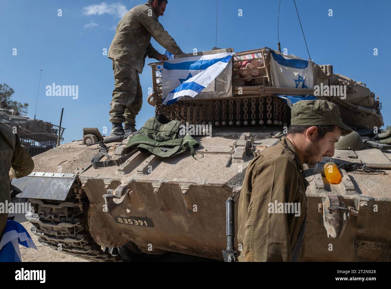 Southern Israel, Israel. 20th Oct, 2028. Israeli Merkava tank soldiers ...