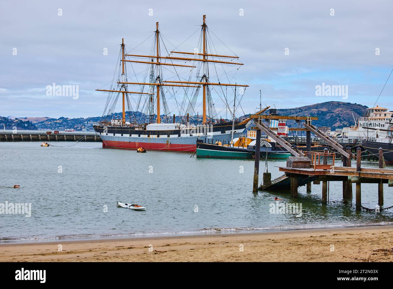 Eppleton Hall and Balclutha ships docked at Hyde St Pier wide view of ...