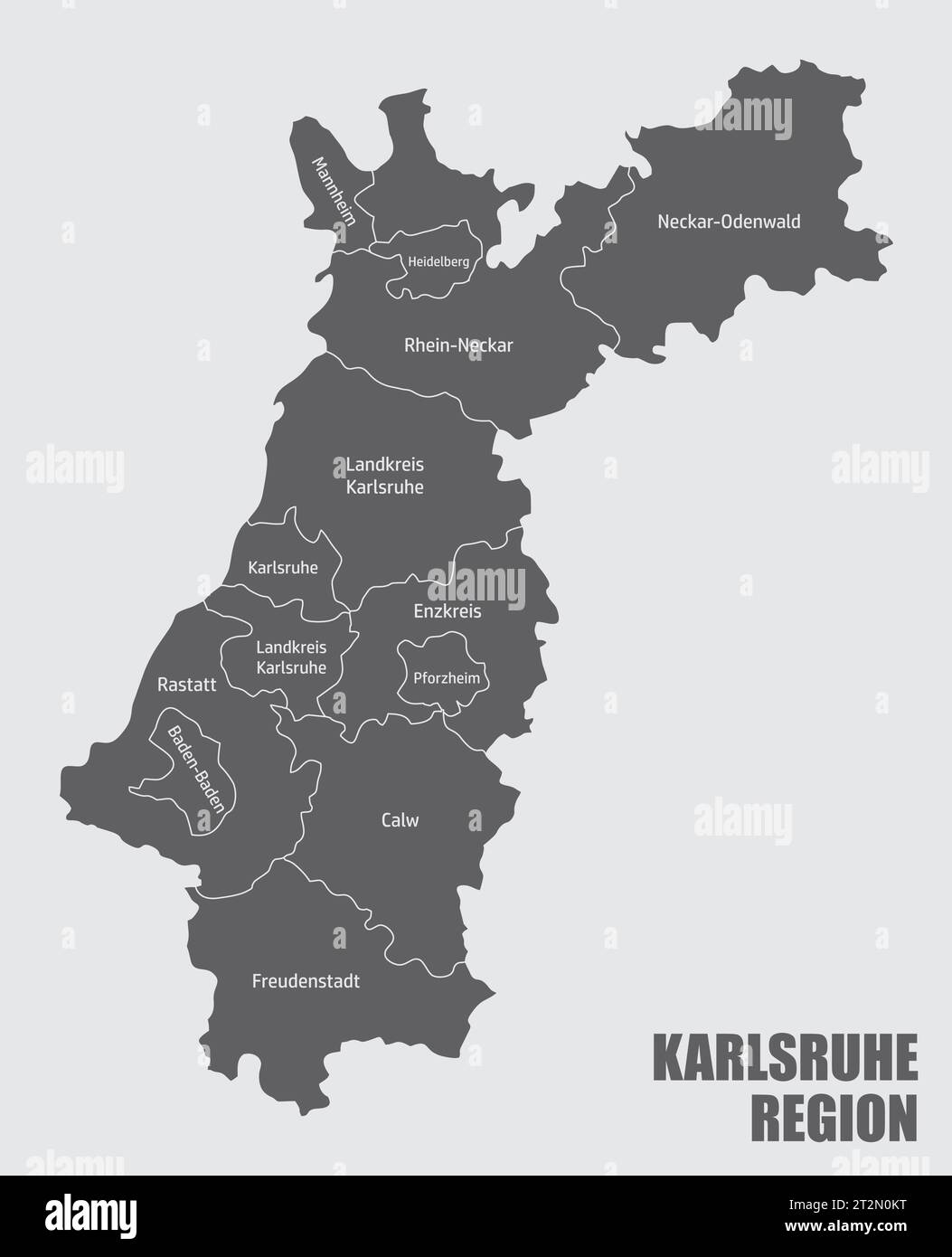 Karlsruhe Region administrative map isolated on gray background ...