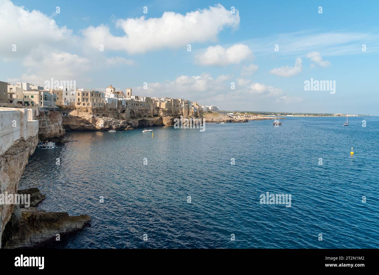 Landscape of the Adriatic sea with a view of Polignano a Mare, province ...