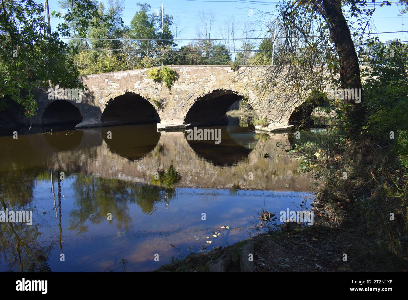 Old stone bridge over Millstone River in Kingston, New Jersey, on a ...