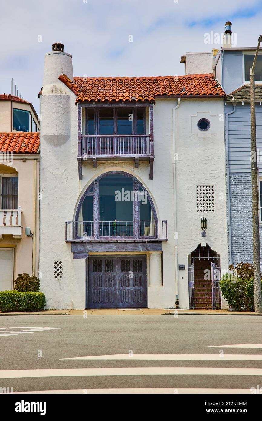San Francisco, USA modern white 3 story home with purple trim Stock ...