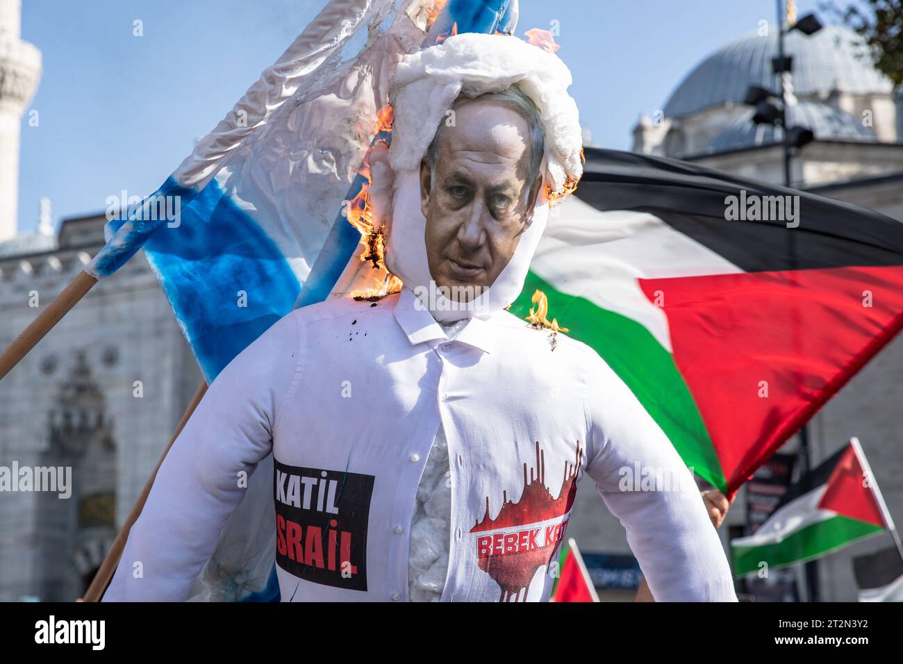 Istanbul, Turkey. 20th Oct, 2023. An effigy of Israeli Prime Minister ...