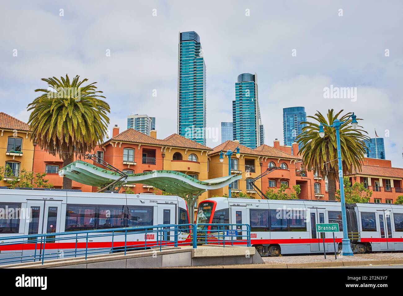 City transportation leaving Embarcadero bus stop with wavy overhang and ...