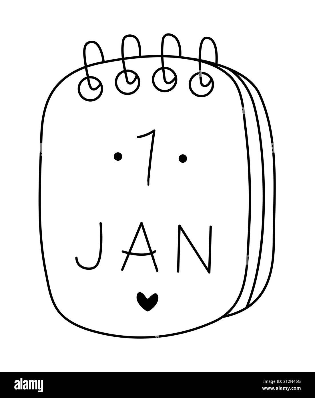 Black line desk loose-leaf calendar, cute vector doodle Stock Vector ...