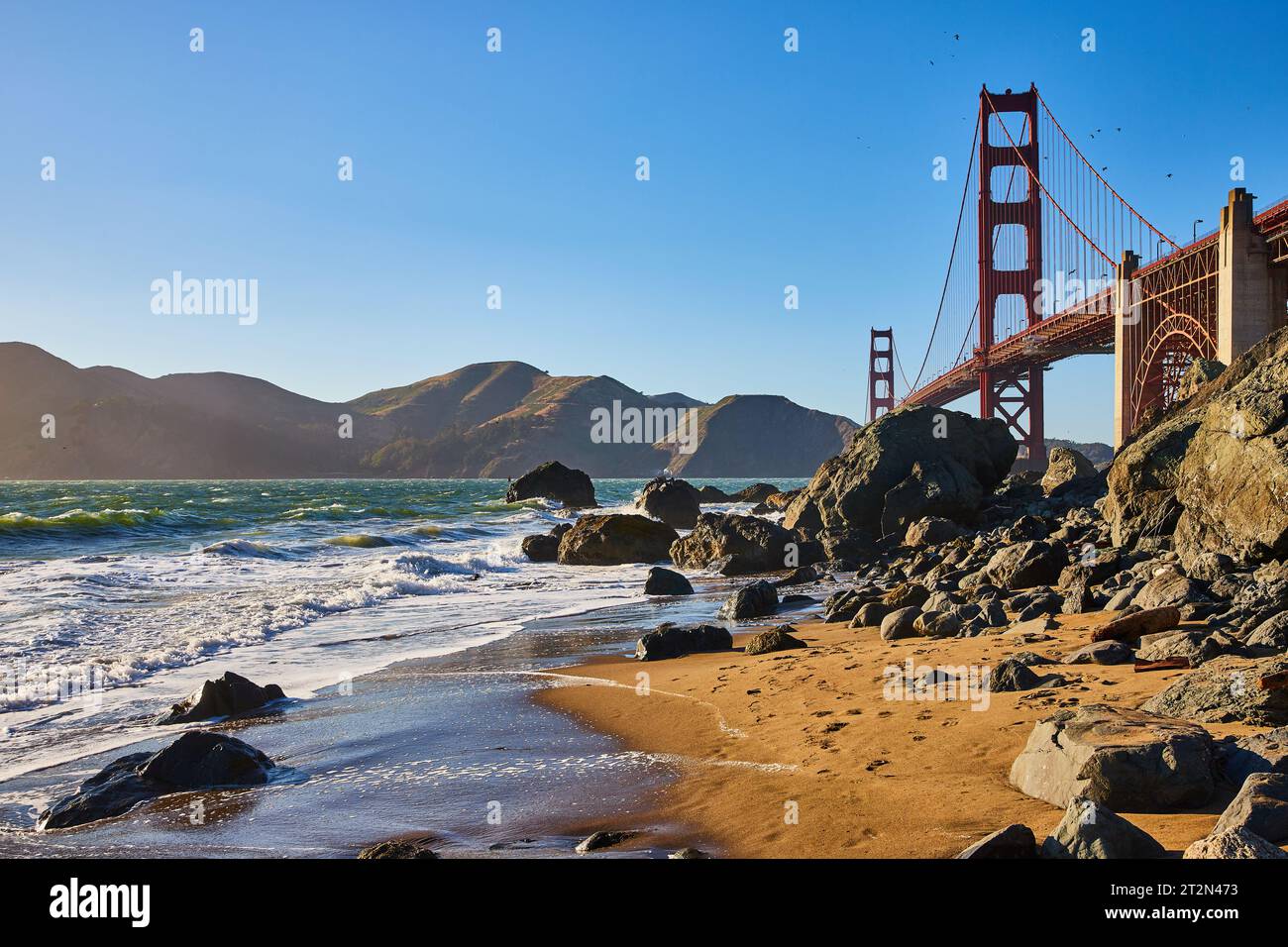 Boulders blocking path to Golden Gate Bridge on San Francisco Marshalls ...