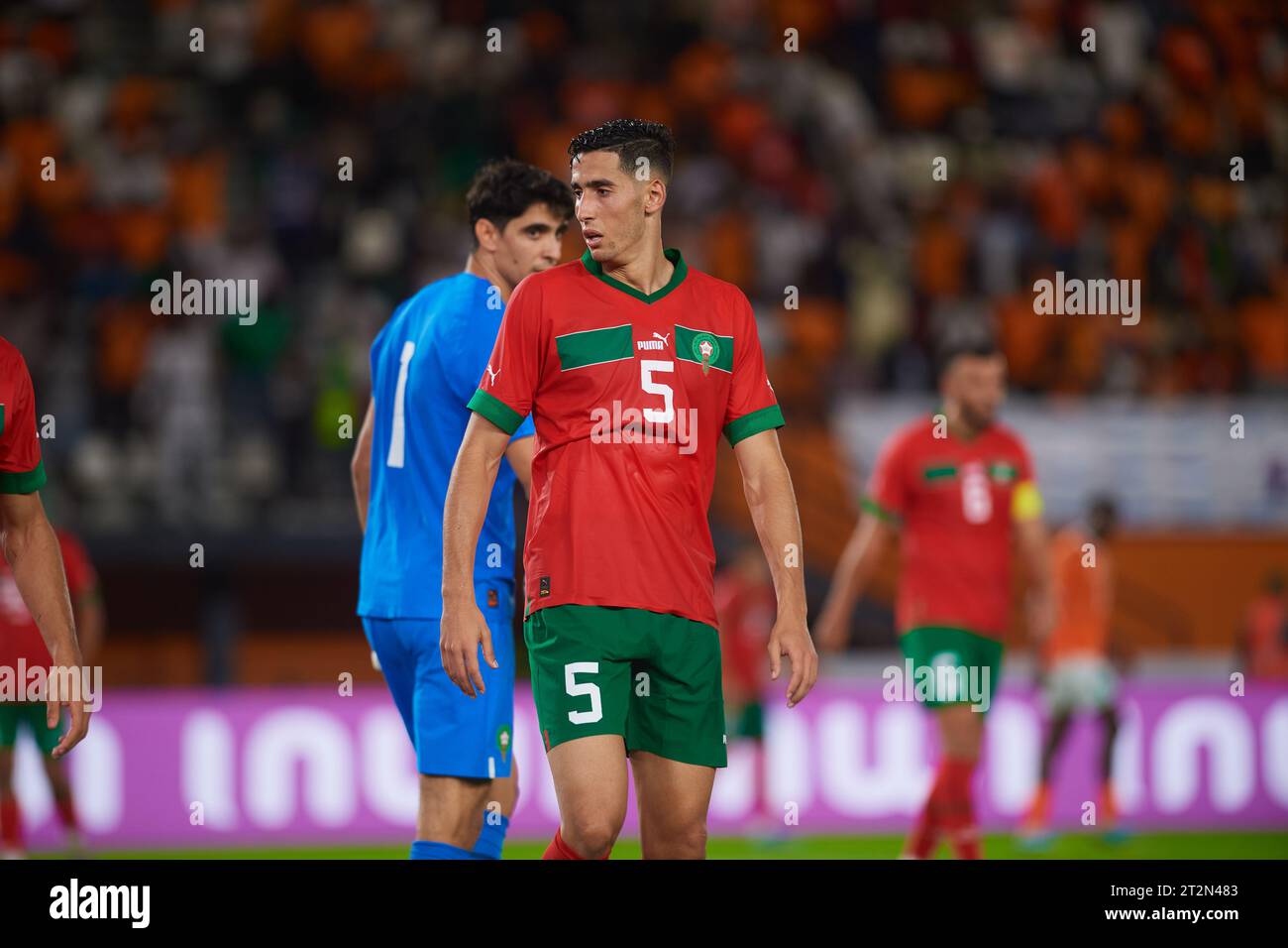 Yassine Bounou and his defender Nayef Aguerd in the match against Ivory ...