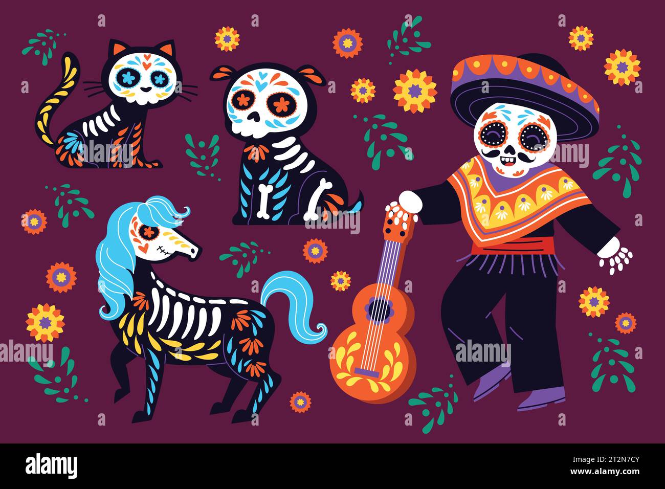 flat characters dia de muertos celebration design vector illustration ...