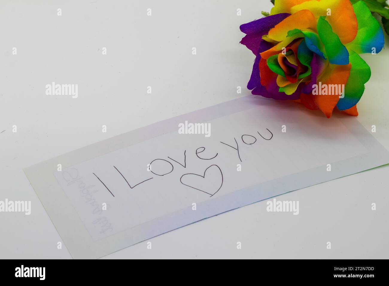 I love you handwritten note with rose Stock Photo - Alamy