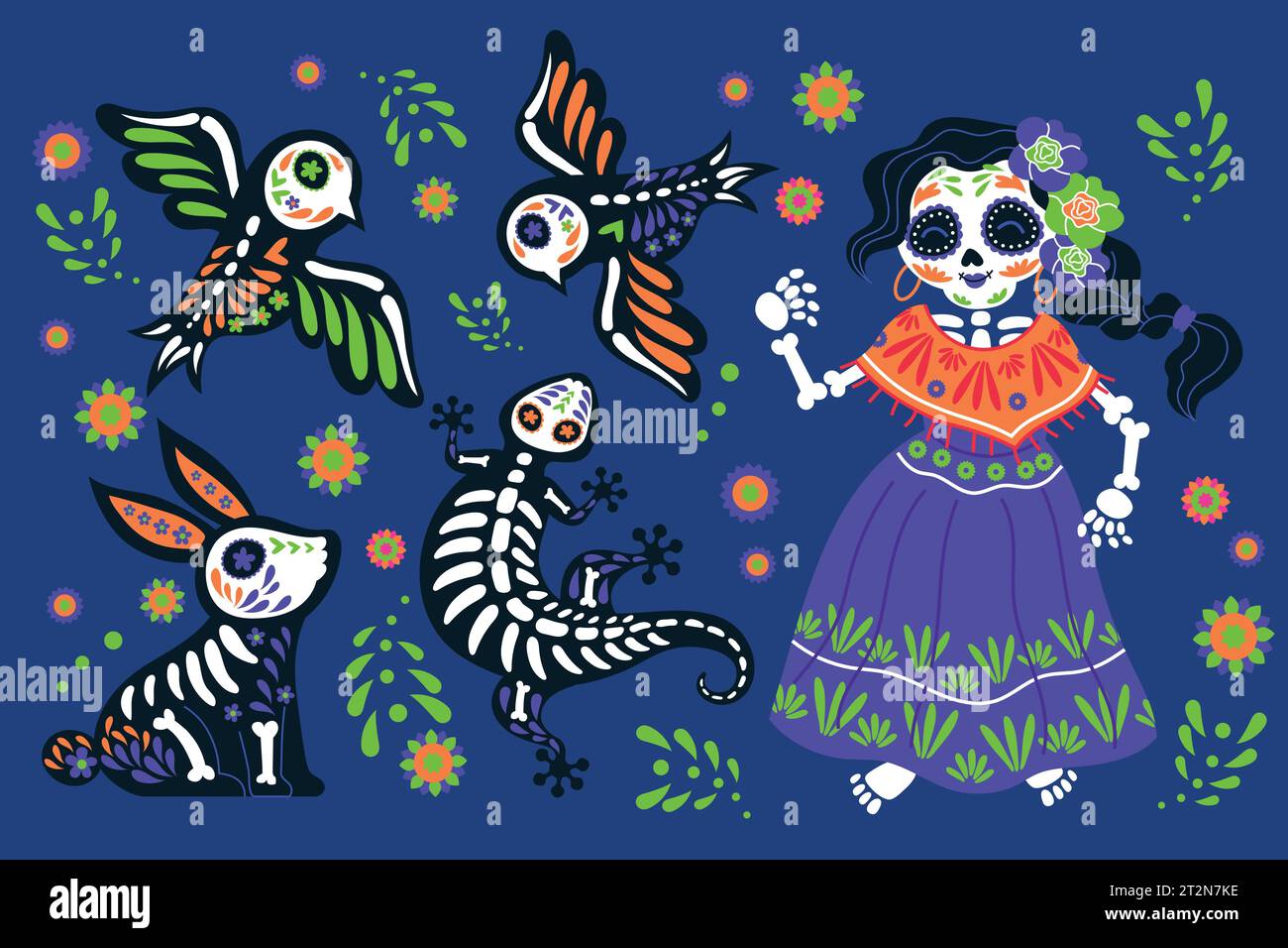flat characters dia de muertos celebration design vector illustration ...