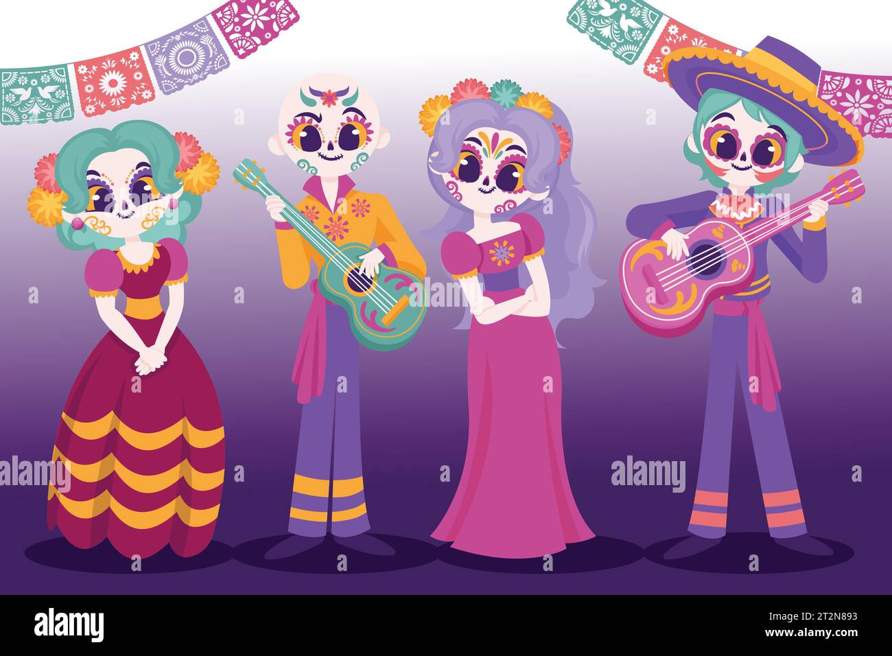 flat characters dia de muertos celebration design vector illustration ...