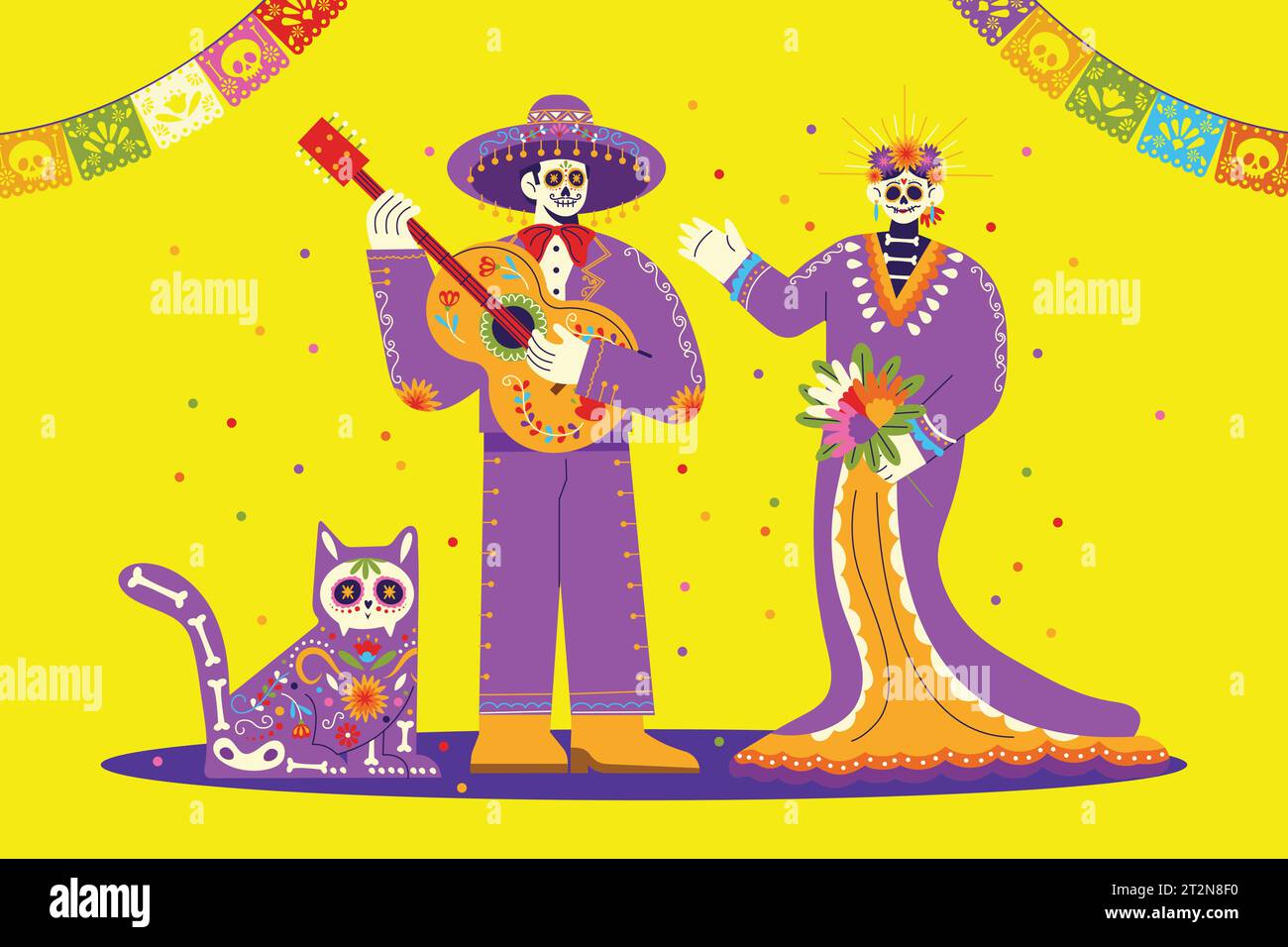 flat characters dia de muertos celebration design vector illustration ...