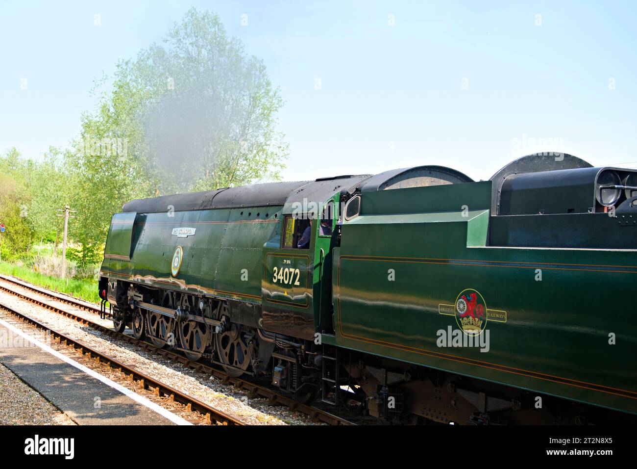 Steam locomotive 'Battle of Britain Class' 34072 passes through ...