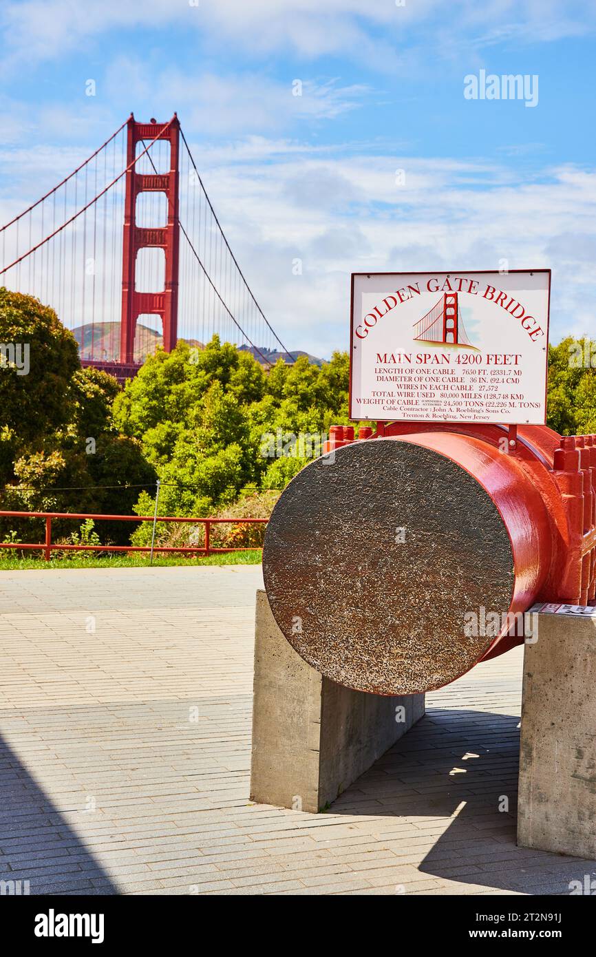 Cross section of Golden Gate Bridge cable on bright summer day with ...