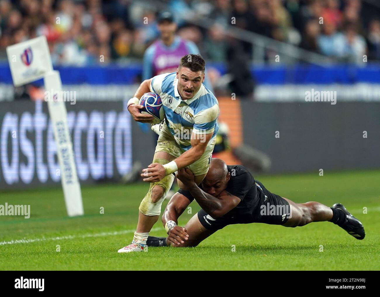 Argentina's Mateo Carreras tackled by New Zealand's Mark Telea during ...