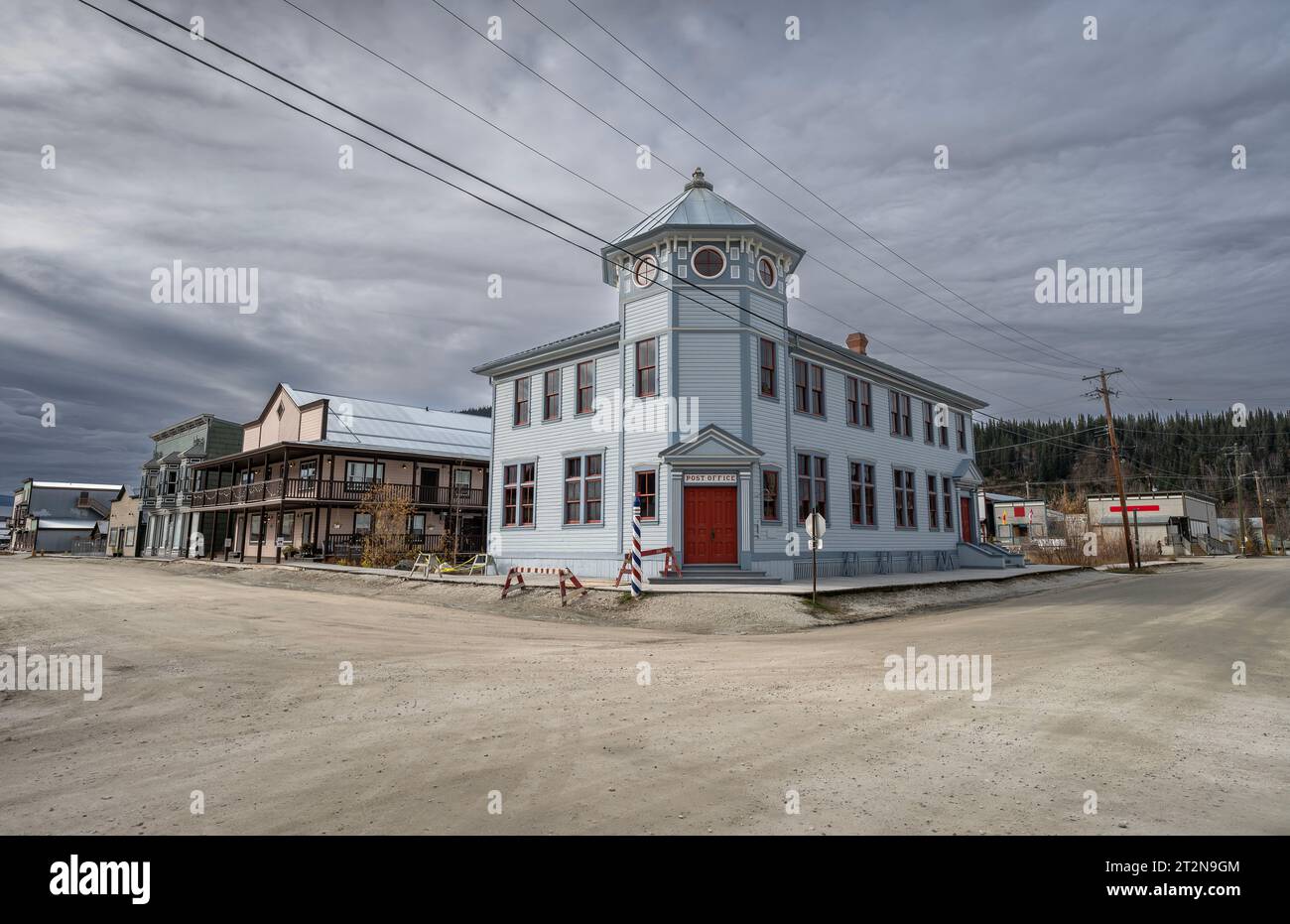 Exterior of the historic wooden post office building in Dawson City ...