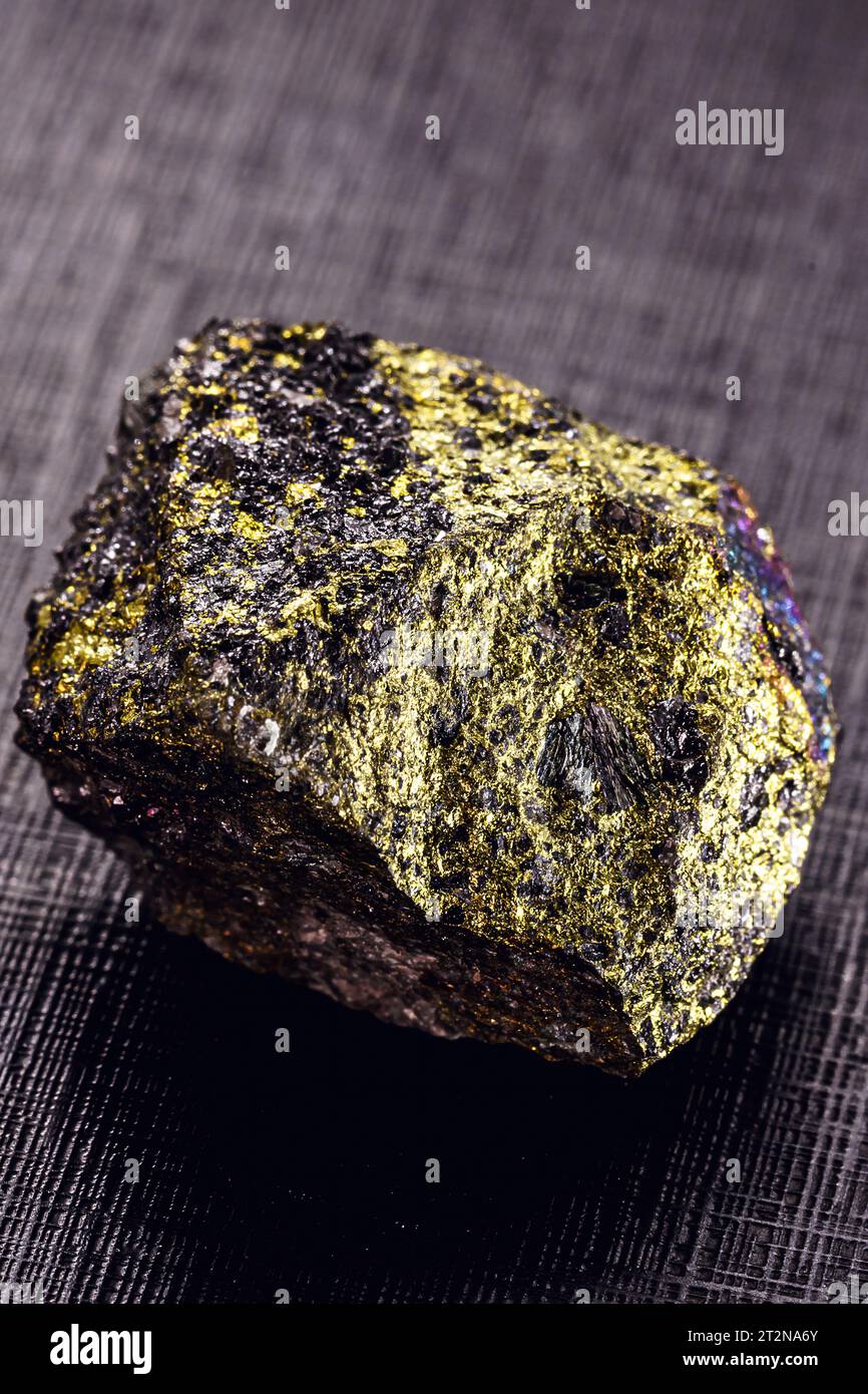 rock with trace of copper, mineral mined on isolated black background ...