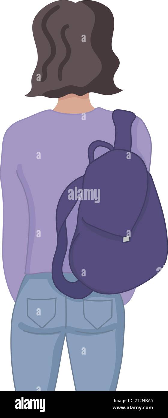 Student girl with a backpack. Back view. Vector illustration isolated ...