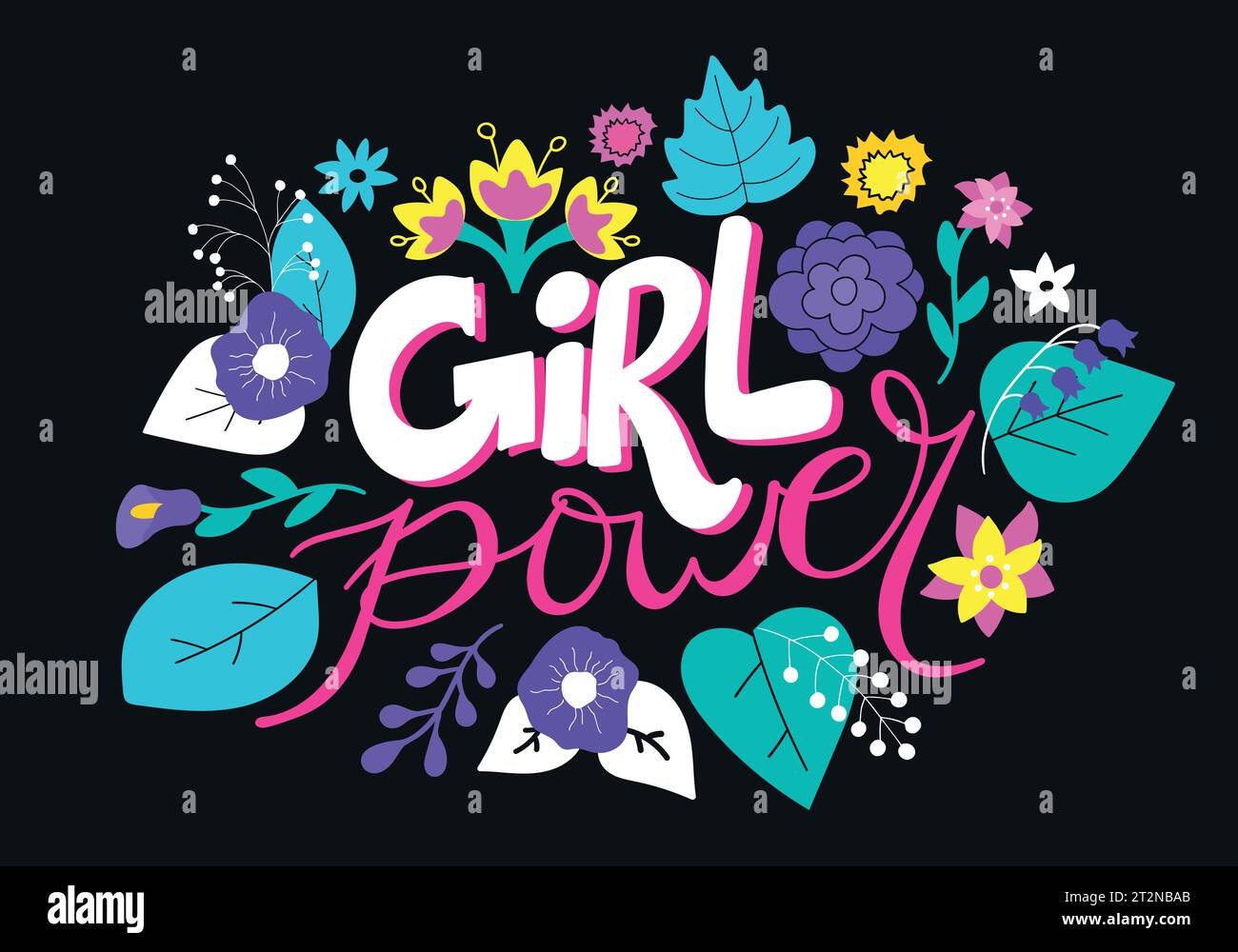 Feminism quote Girl power. Hand drawn lettering with flowers. Vector illustration Stock Vector ...