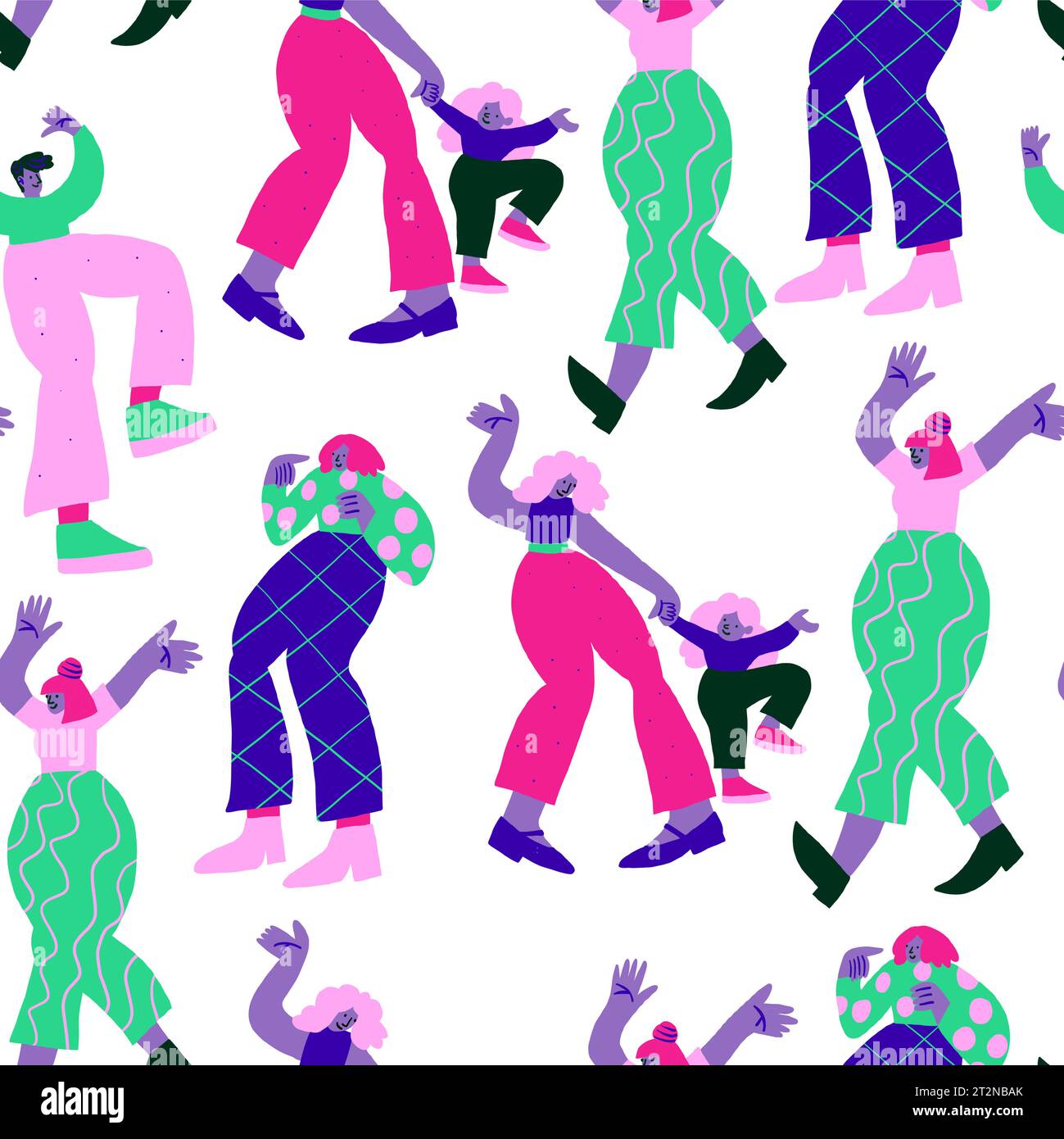 Seamless pattern with cool colorful people doodles on white. Colorful ...