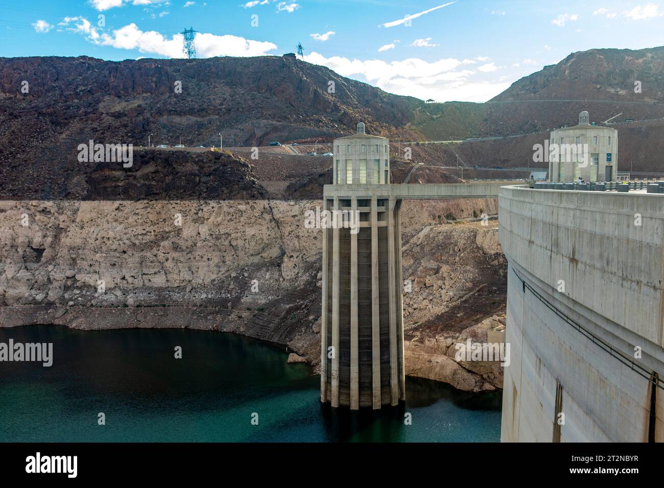 The mythical Hoover Dam, between mountains on the course of the ...