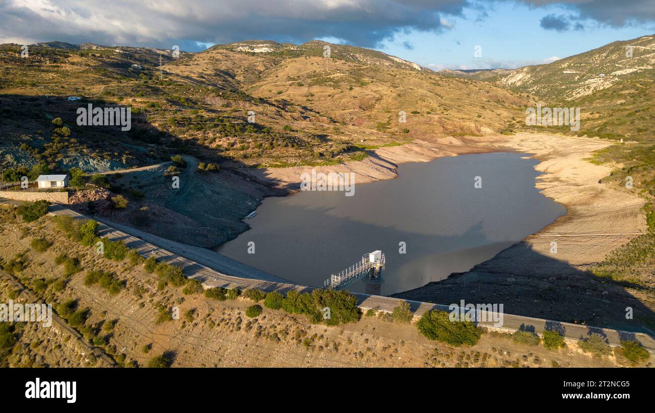 Low water level at the Mavrokolympos Reservoir Paphos district Republic ...