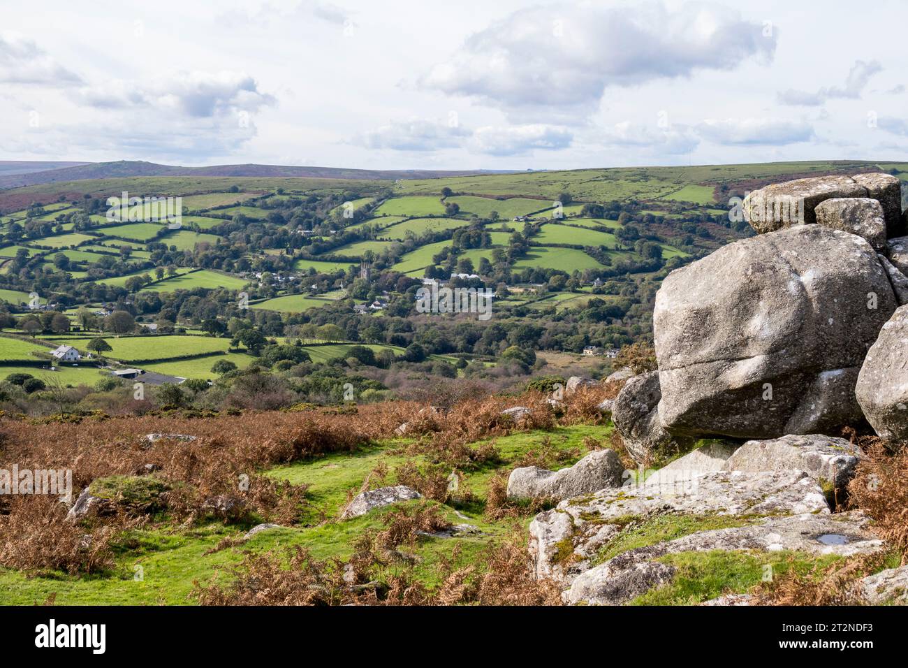UK, England, Devon, Dartmoor National Park. Looking down to Widecombe ...