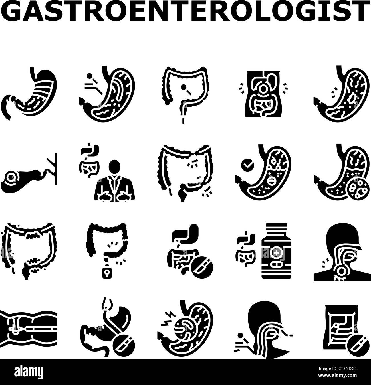 gastroenterologist doctor stomach icons set vector Stock Vector Image ...