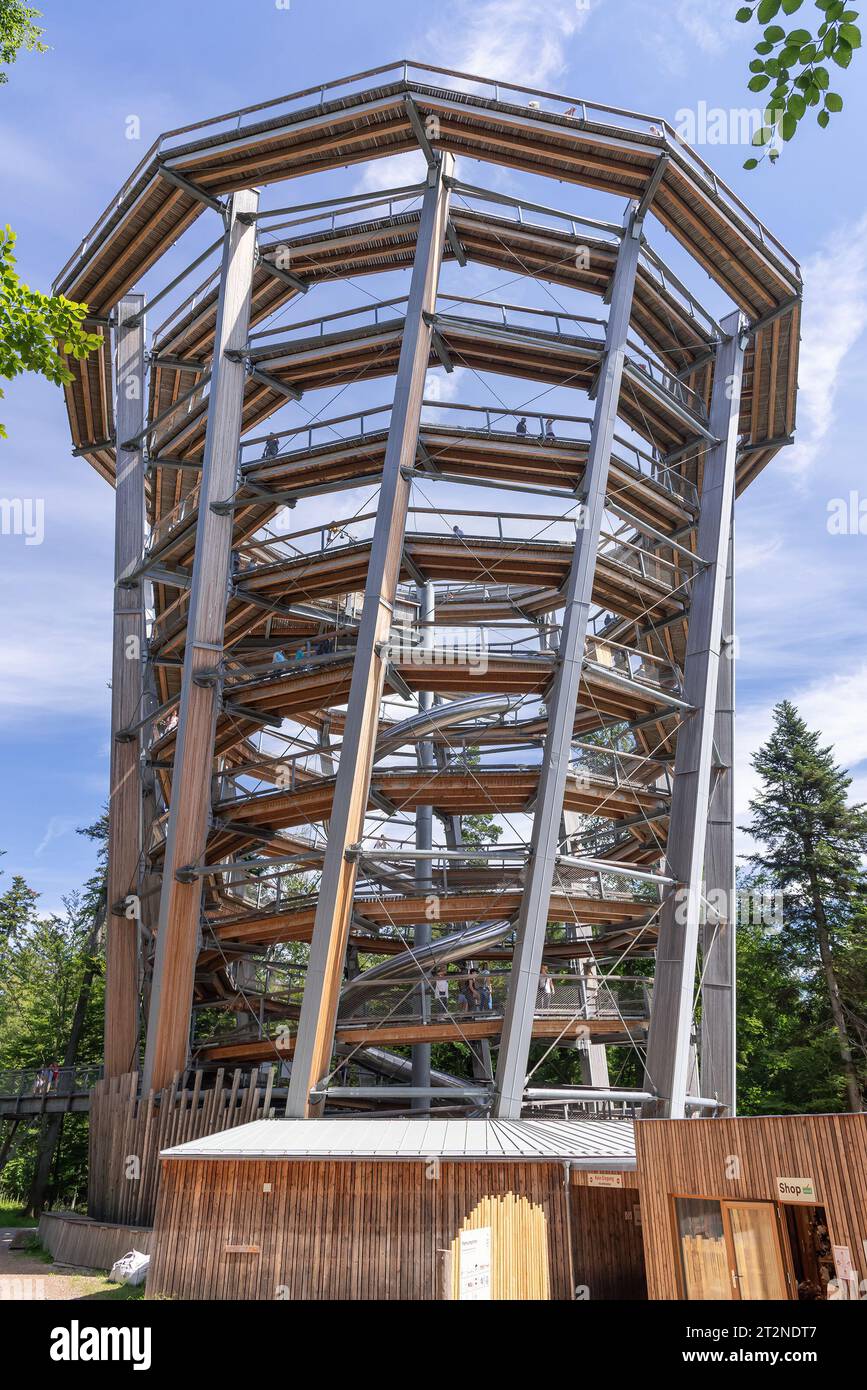 Wood lookout tower of Treetop Walk into the Black Forest Stock Photo ...