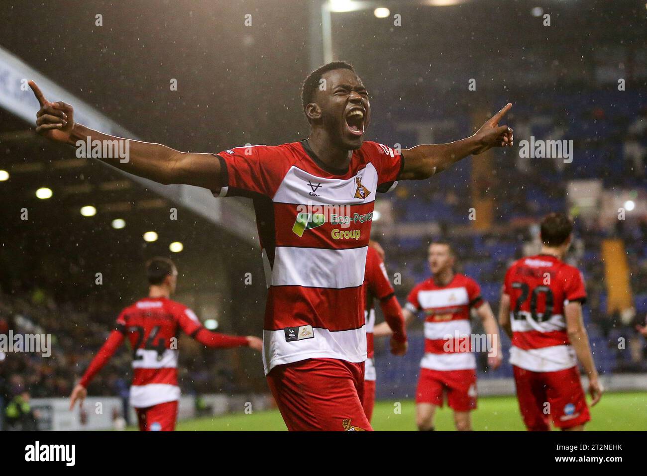 Birkenhead, UK. 20th Oct, 2023. Modou Faal of Doncaster Rovers ...