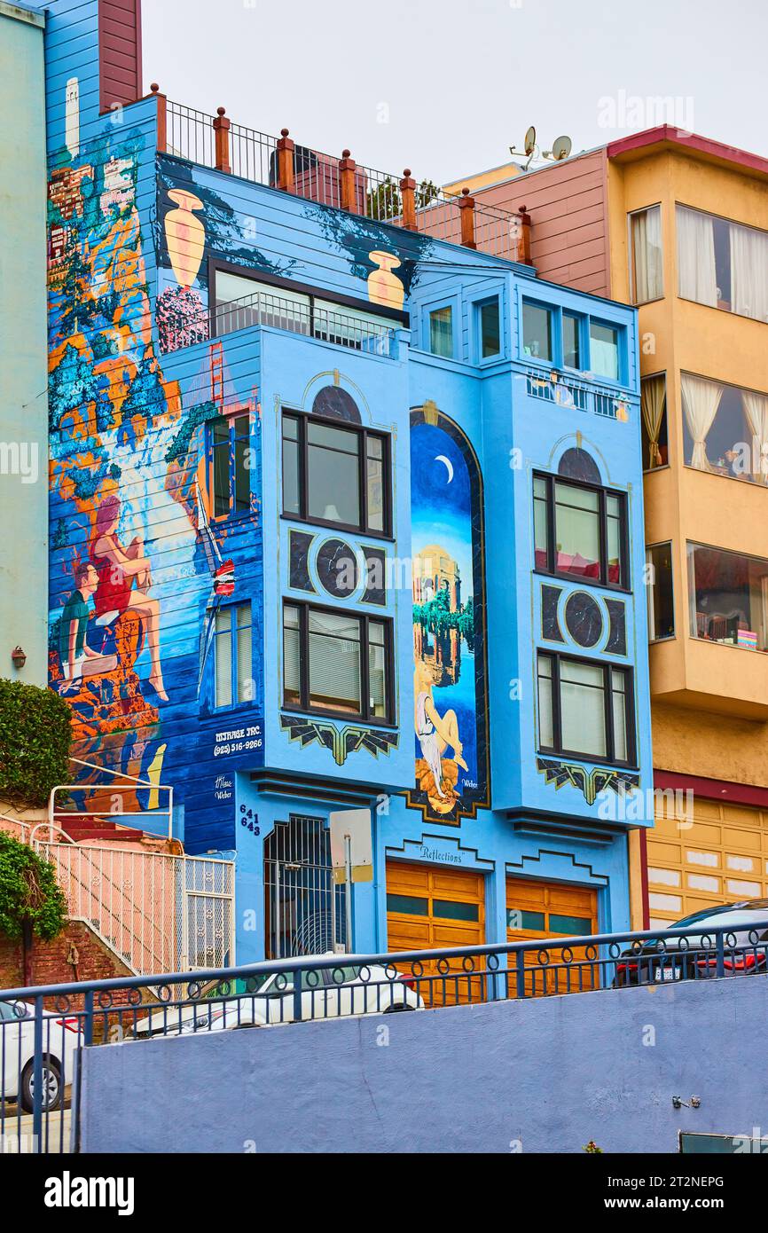 Colorful mural with people and abstract city art with Ancient Rome and ...