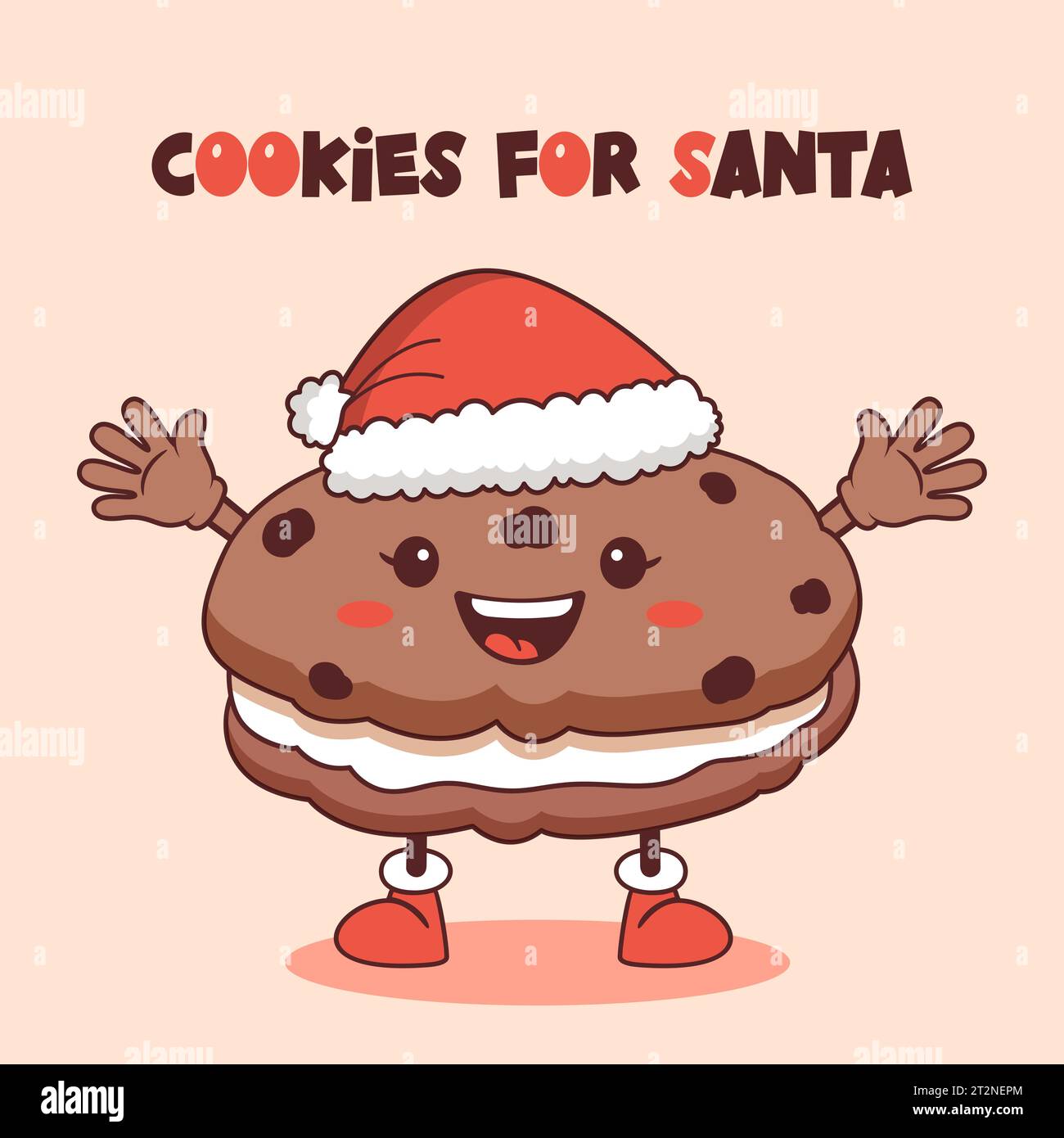 Cute Christmas cookie wearing Santa hat. Vector illustration Stock ...