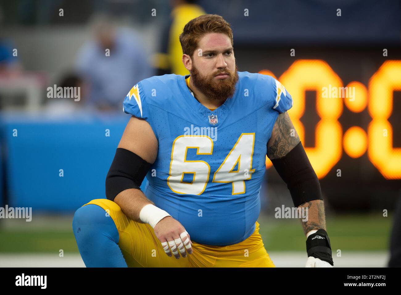 Los Angeles Chargers guard Brenden Jaimes (64) before an NFL football ...