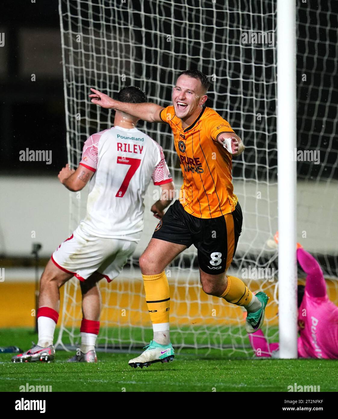 Newport County's Bryn Morris celebrates scoring their side's third goal ...