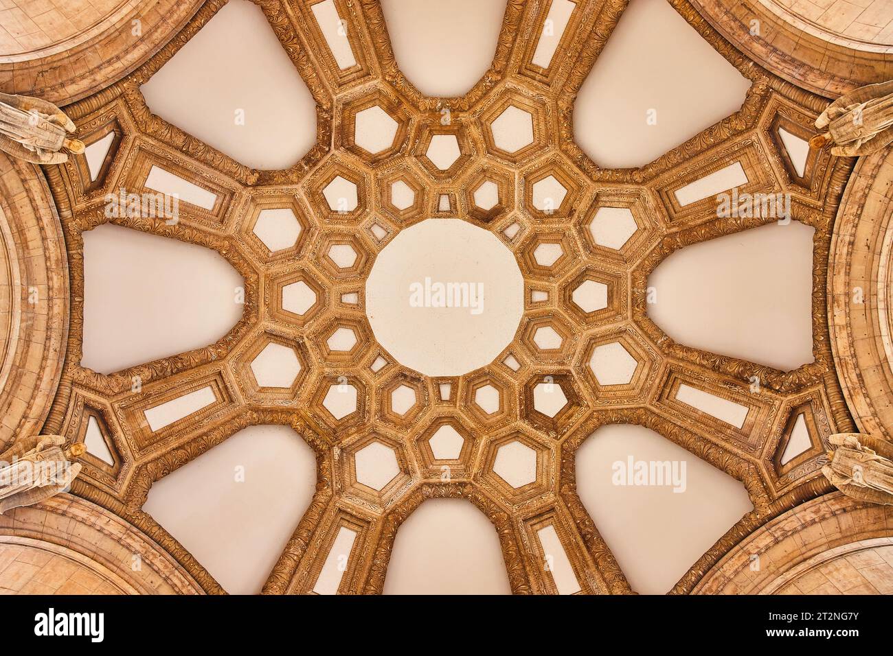 Symmetrical art with rotunda ceiling and angel statues similar to Roman ...