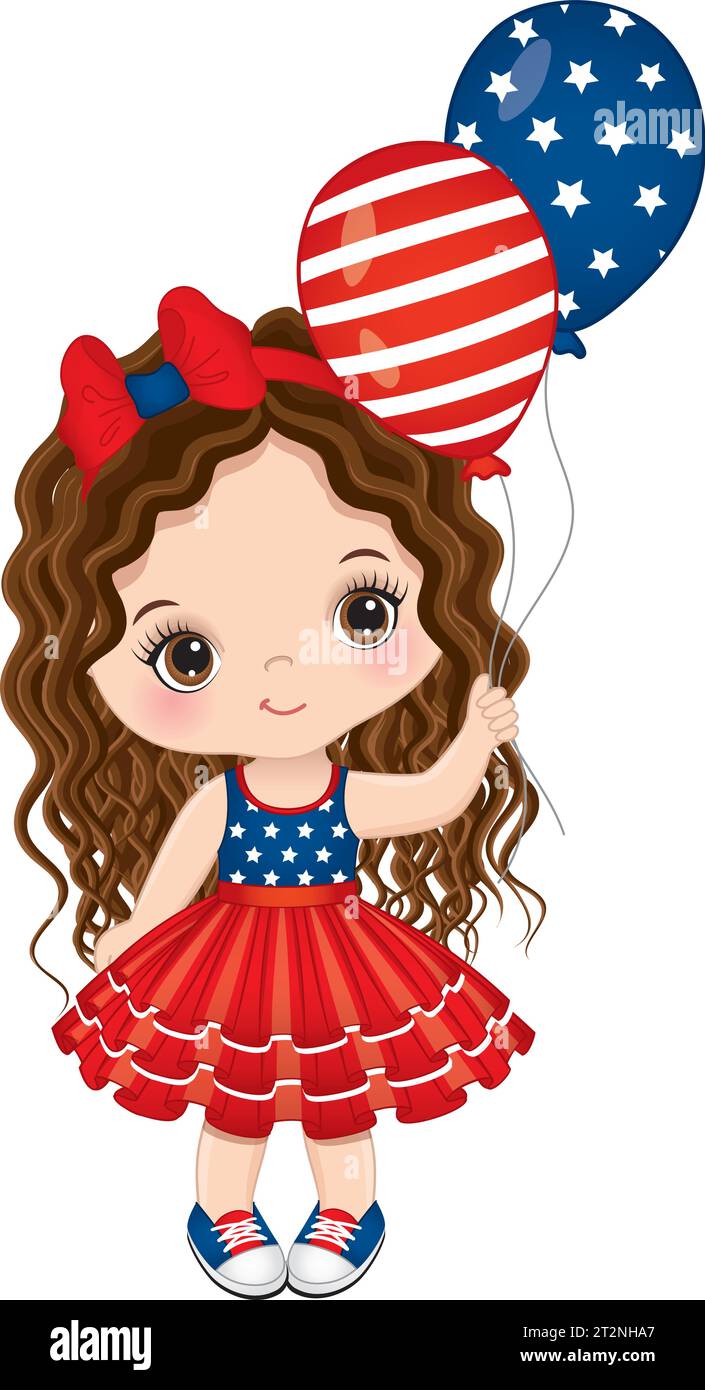 Vector Cute Little Girl Celebrating Independence Day of America Stock ...