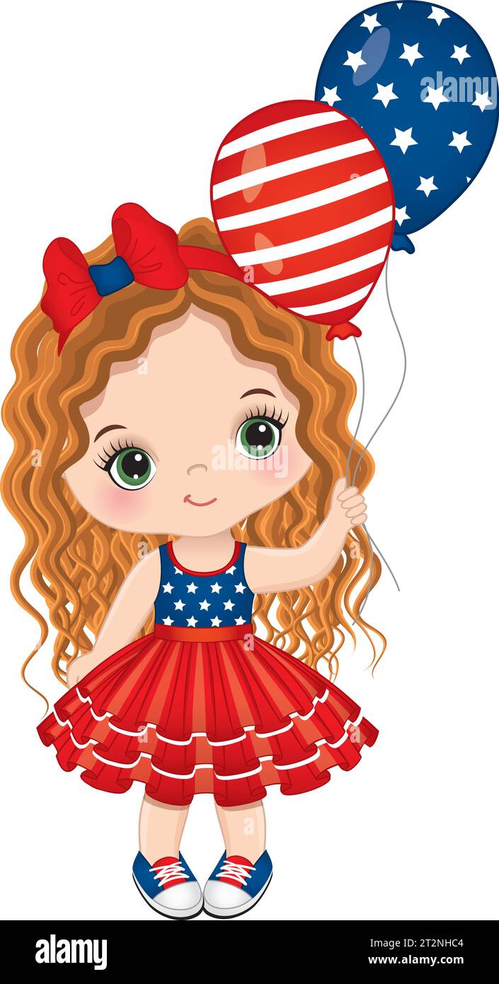 Vector Cute Little Girl Celebrating Independence Day of America Stock ...